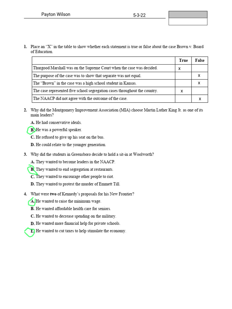 Civil Rights Movement Assessment Guide | PDF | Human Rights | Society ...