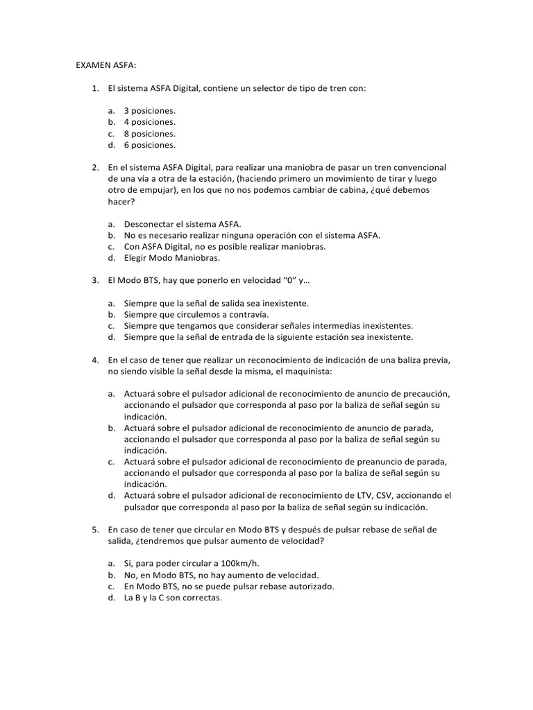Examen Asfa Ejemplo-1 | PDF | Infraestructura de transporte | Transporte ferroviario