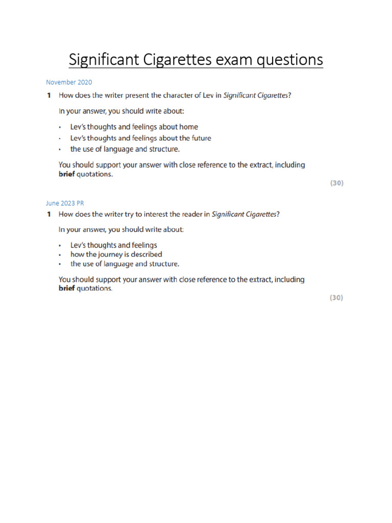 Significant Cigarettes Exam Questions | PDF