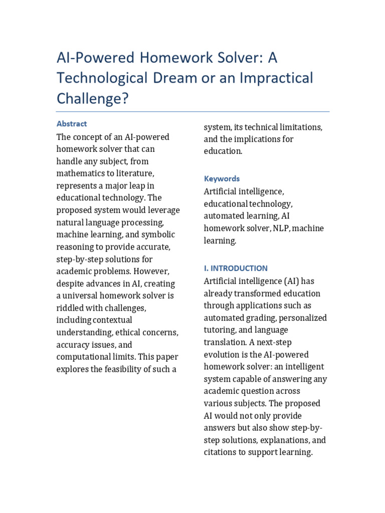 Ai Homework Solver Research Paper Pdf Artificial Intelligence