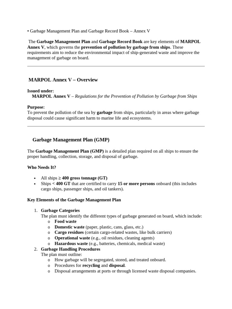 MARPOL Annex V: Garbage Management Guide | PDF | Earth Sciences ...