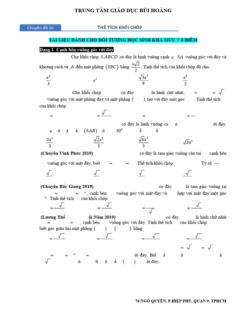 Thể tích khối chóp | PDF