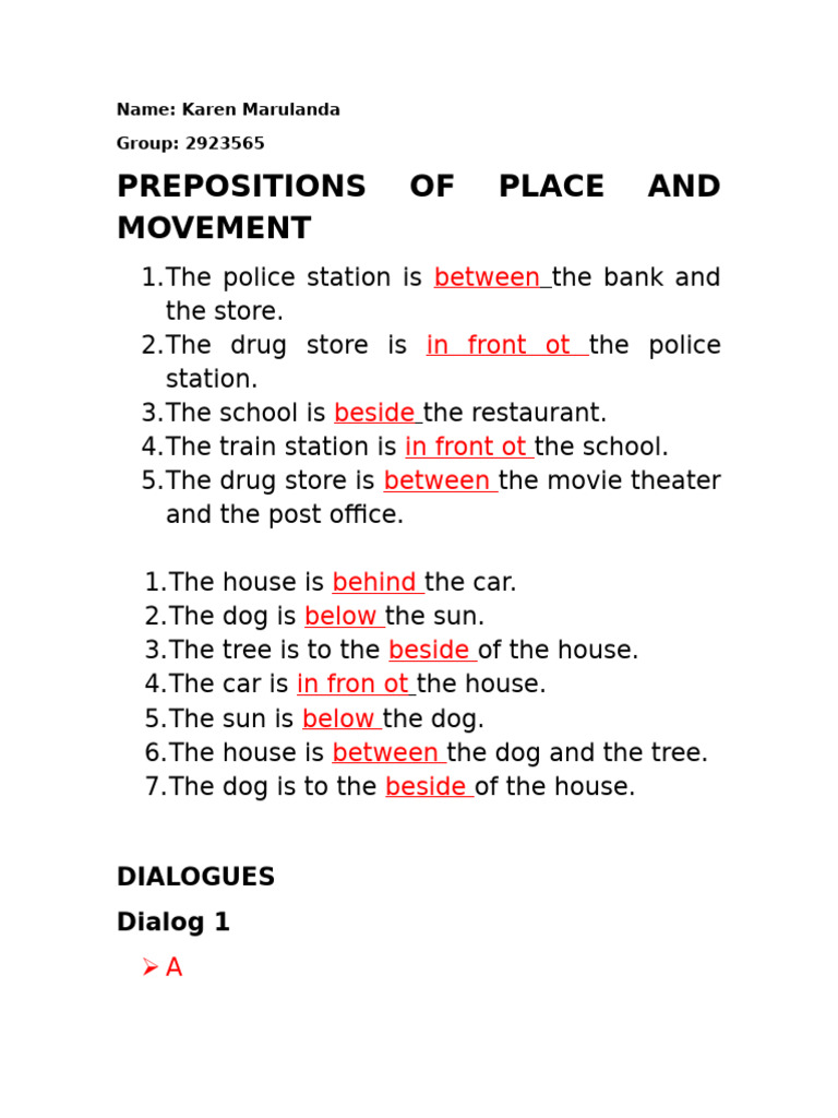 Prepositions of Place and Movement | PDF