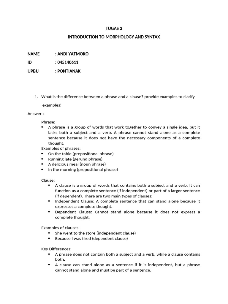 Morphology and Syntax Explained | PDF | Syntax | Phrase