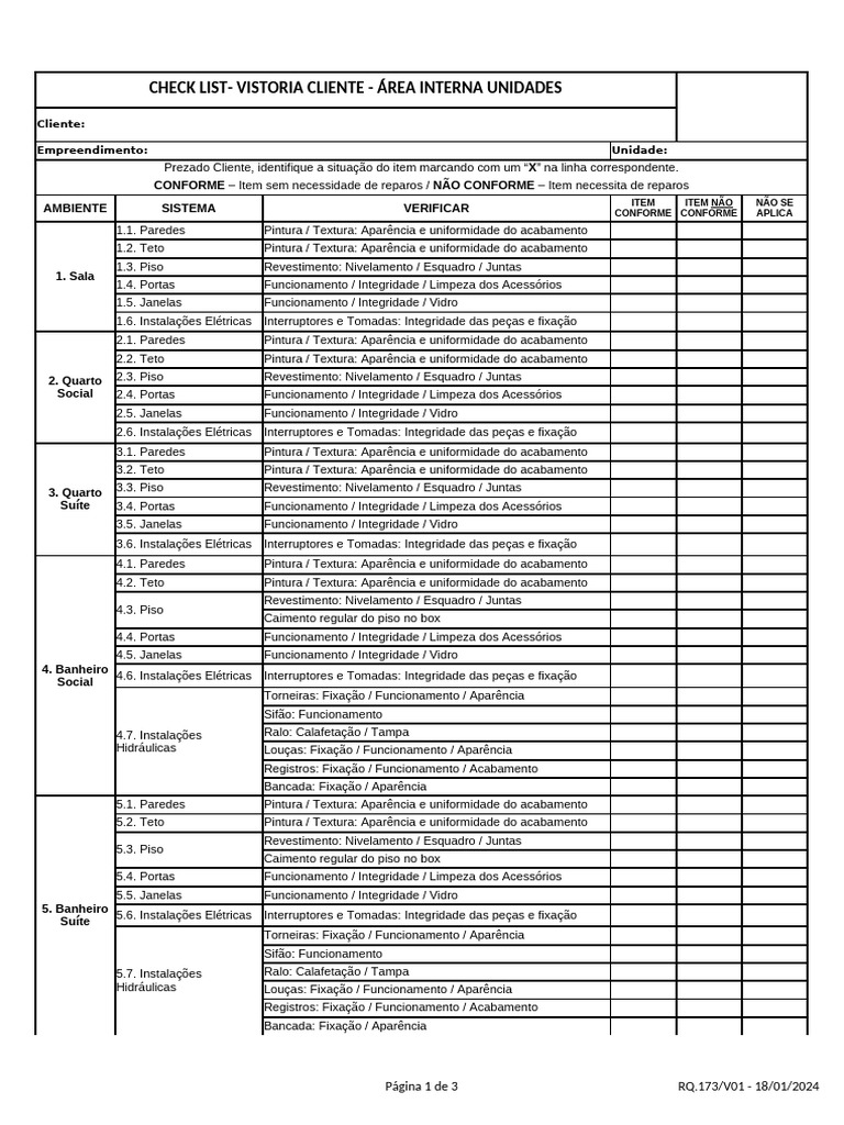 RQ172 - Check List para Verificação de Vistoria Final Obra.V01 | PDF