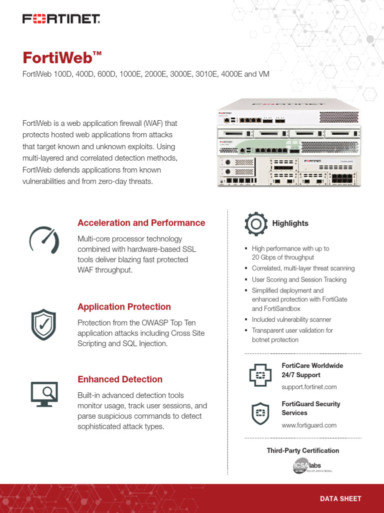 Datasheet FortiWeb Series | PDF | Denial Of Service Attack | Proxy Server