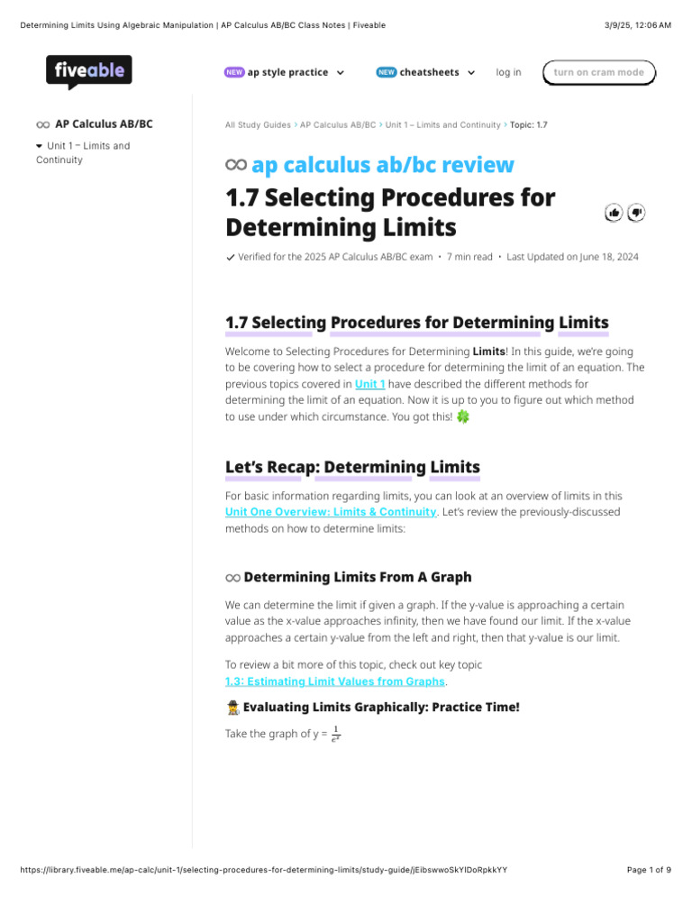 1.7 Determining Limits Using Algebraic Manipulation - AP Calculus AB:BC ...