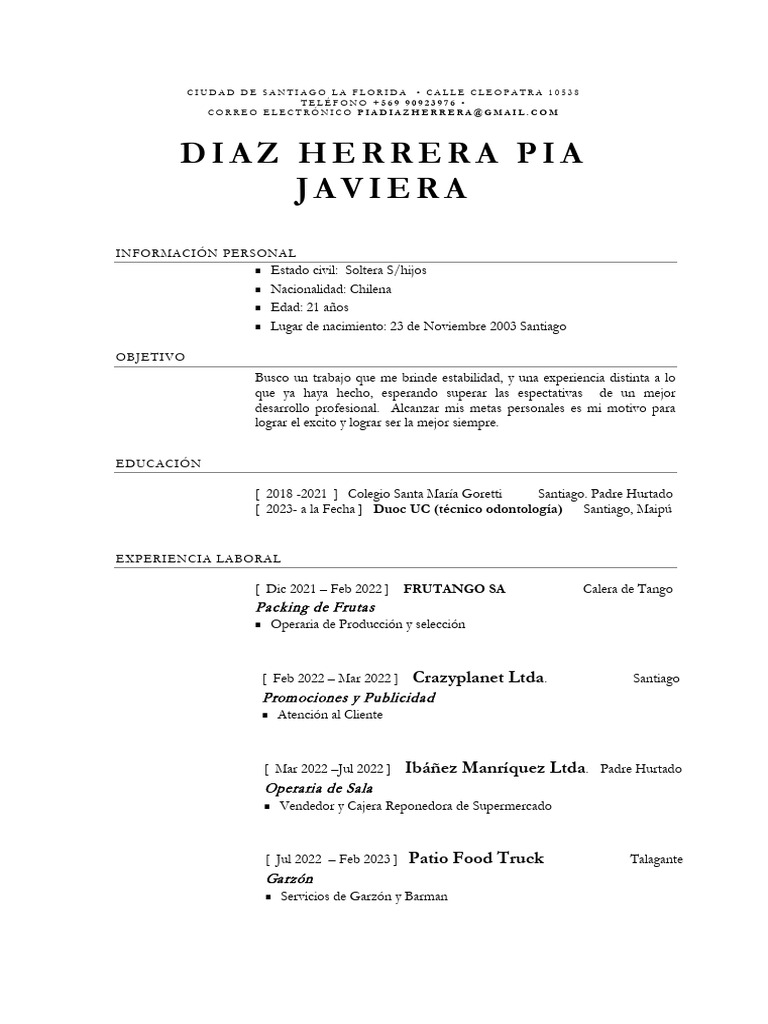 Curriculum Pia Diaz Herrera | PDF