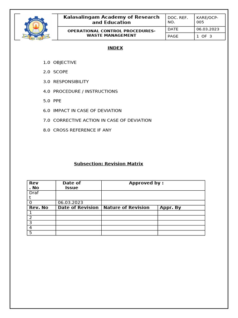 OCP-005 Waste Management | PDF | Waste | Waste Management