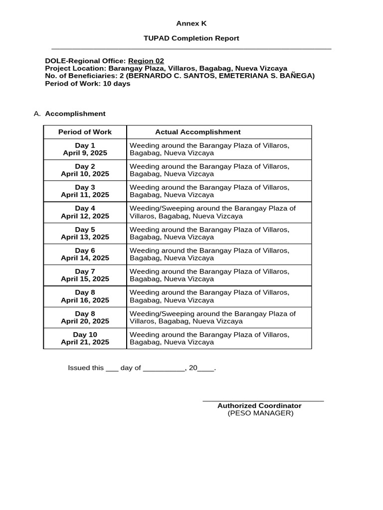 Annex K - TUPAD Completion Report | PDF