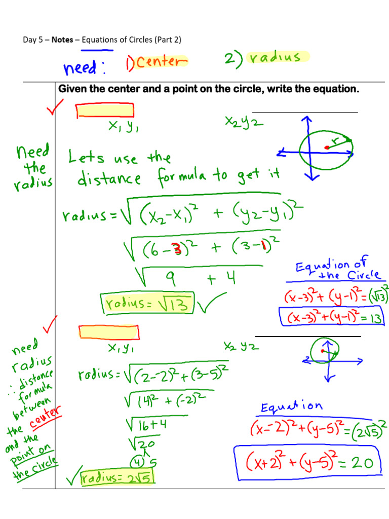 U9.D5 - Notes KEY - Equations of Circles Part 2 | PDF