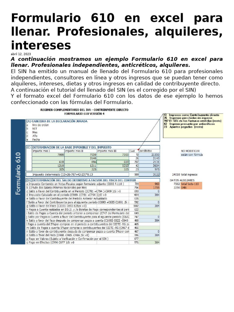 Formulario 610 en Excel para Llenar | PDF | Factura | Impuesto al valor agregado