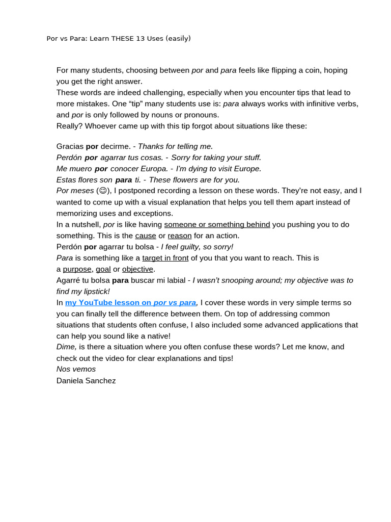 Daniela Sanches - Por Vs para | PDF