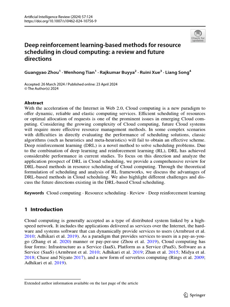 Deep Reinforcement Learning Based Methods For Resource Scheduling in Cloud Computing: A Review ...