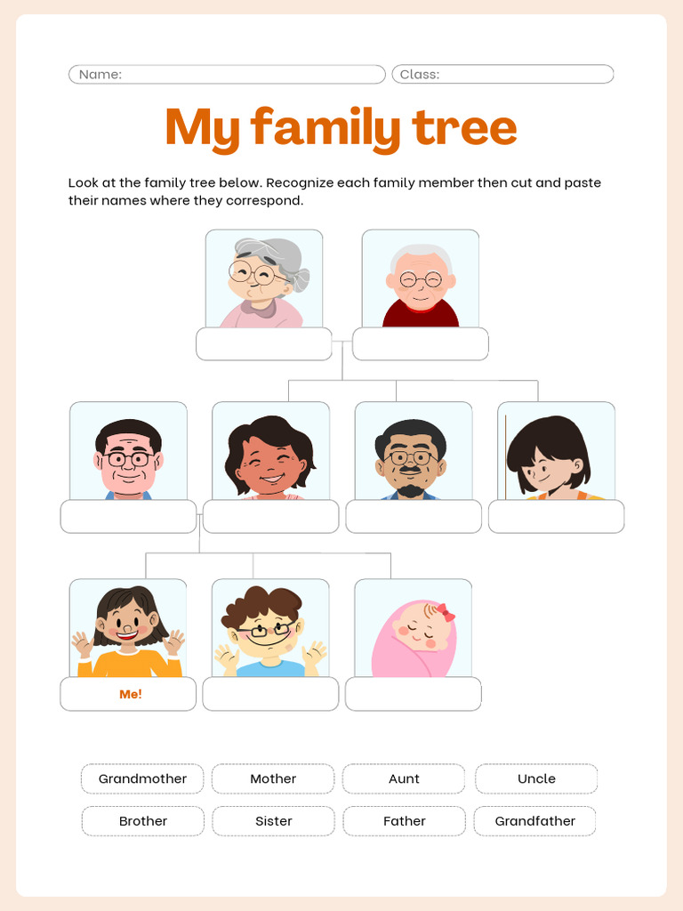 My Family Tree Worksheet in Orange Illustrative Style | PDF