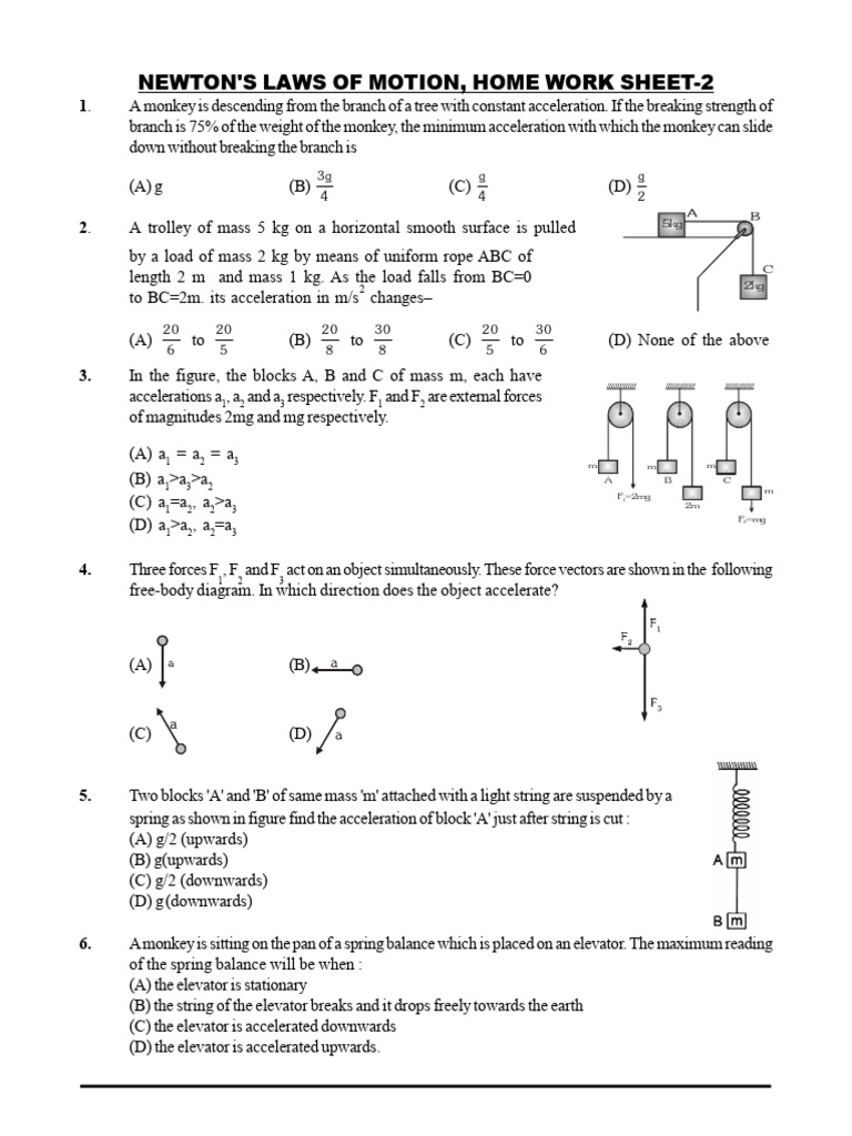 NewtonsLawsofMotionHomeWorkSheet 2M | PDF | Force | Tension (Physics)