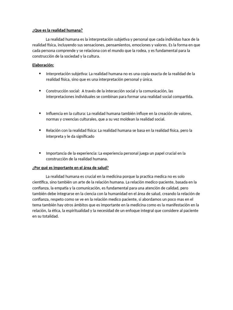 Que Es La Realidad Humana | PDF | Homo | Adultos
