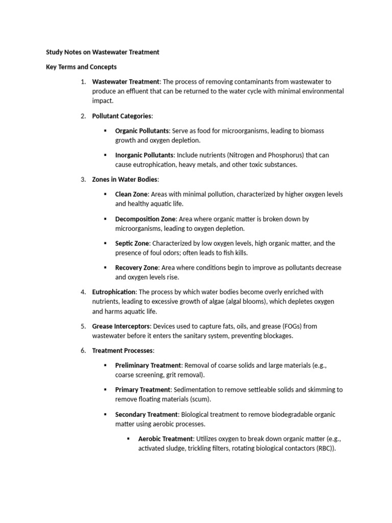 Study Notes On Wastewater Treatment | PDF | Water Purification | Sewage ...