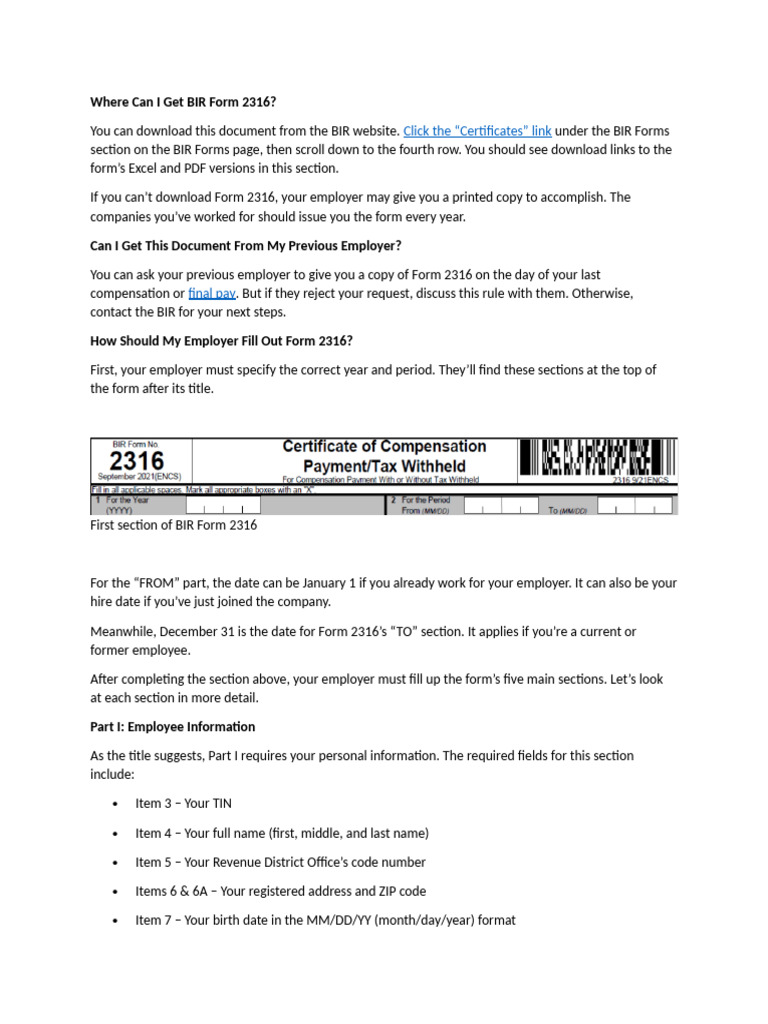 Where Can I Get BIR Form 2316 | PDF | Employment | Income