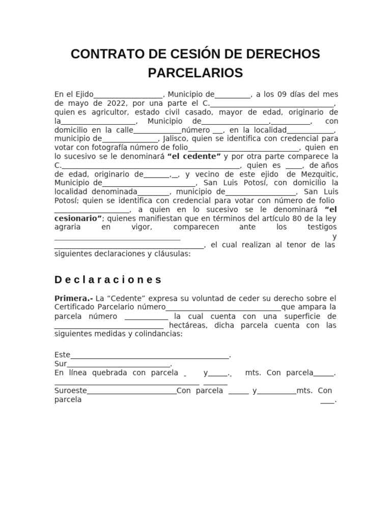 Contrato de Cesión de Derechos Parcelarios | PDF