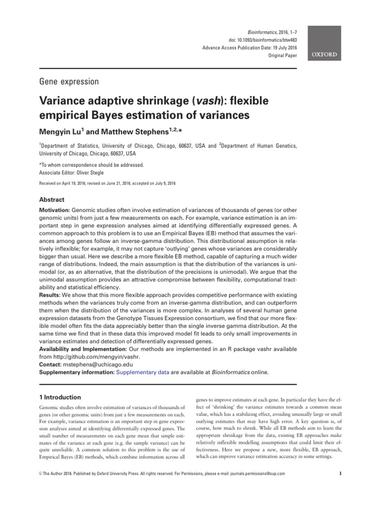 Variance Adaptive Shrinkage (Vash) - Flexible Empirical Bayes ...