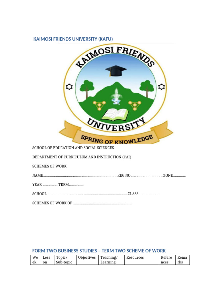 Form Two Business Studies Full Scheme | PDF