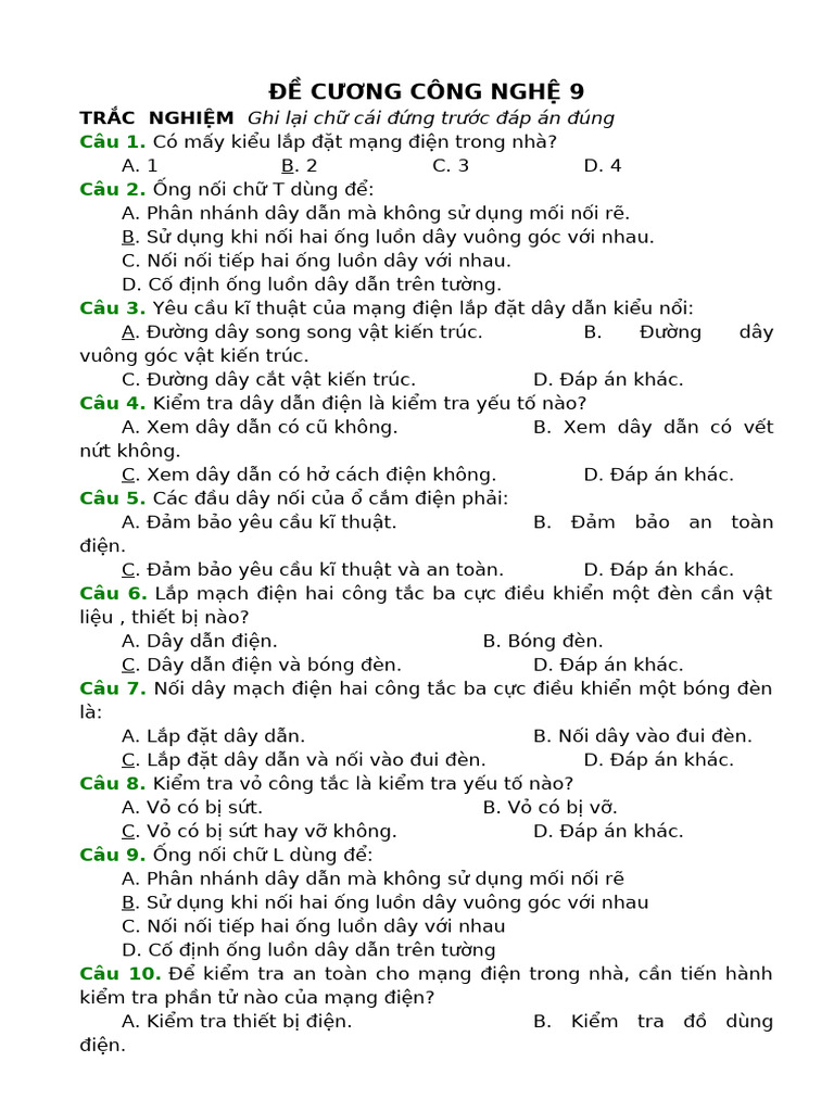 Đề cương cuối kì II CN9 | PDF