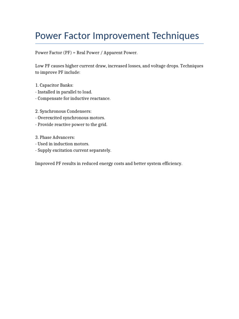 Power Factor Improvement Techniques | PDF