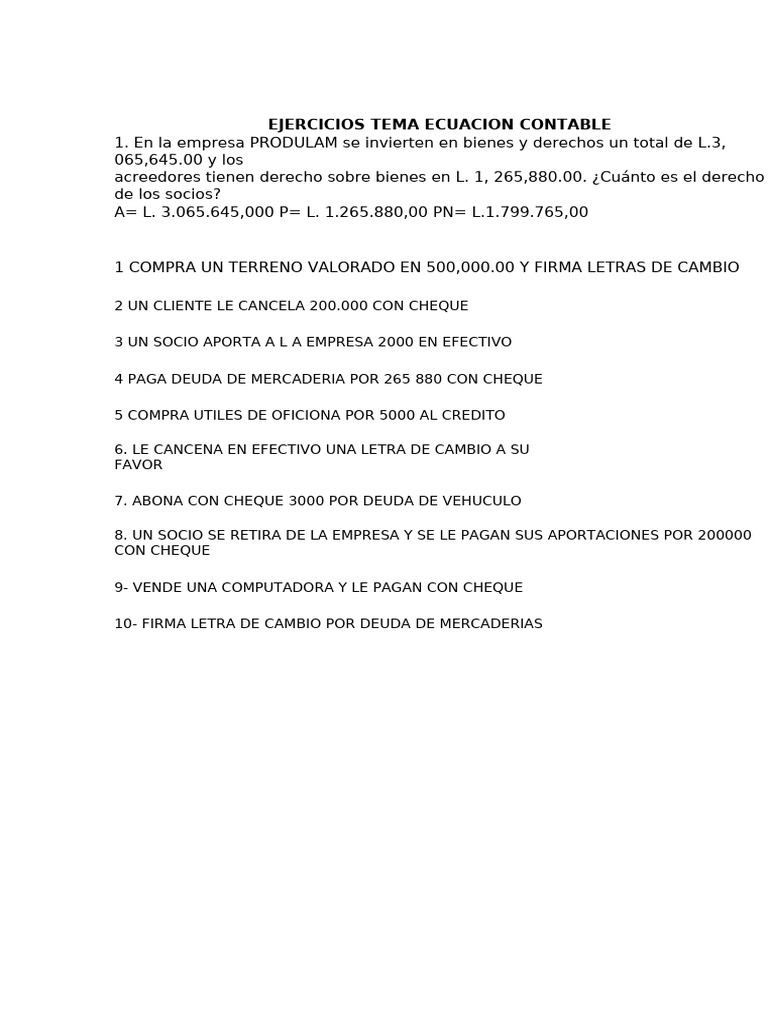 Ejercicios Tema Ecuacion Contable | PDF
