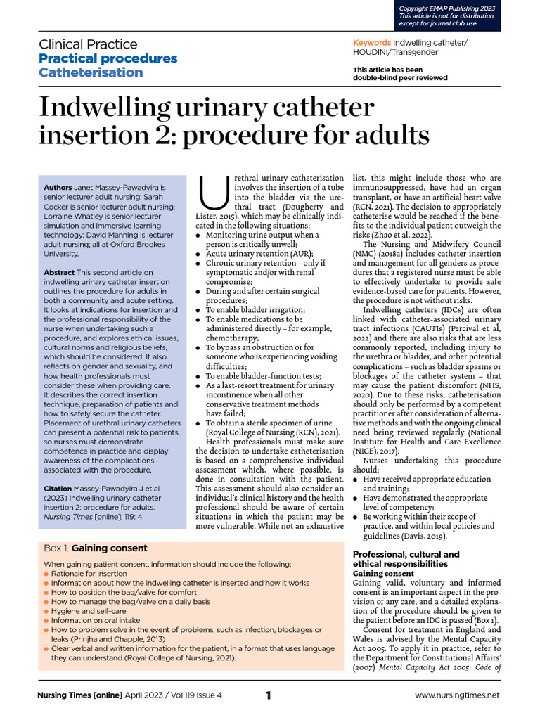 Indwelling Urinary Catheter Insertion 2 Procedure For Adults | PDF ...