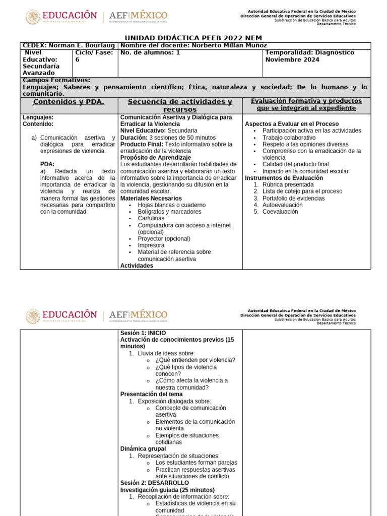Planificación CEDEX Noviembre | PDF | Evaluación