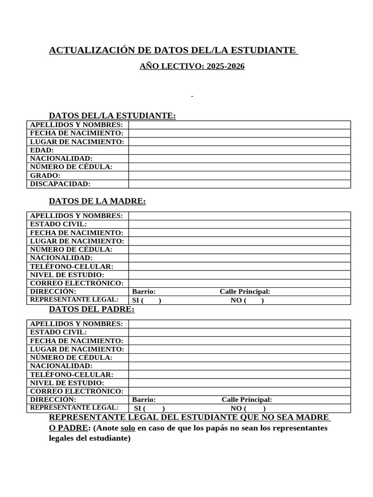 Actualización Datos Estudiante 2025-2026 | PDF