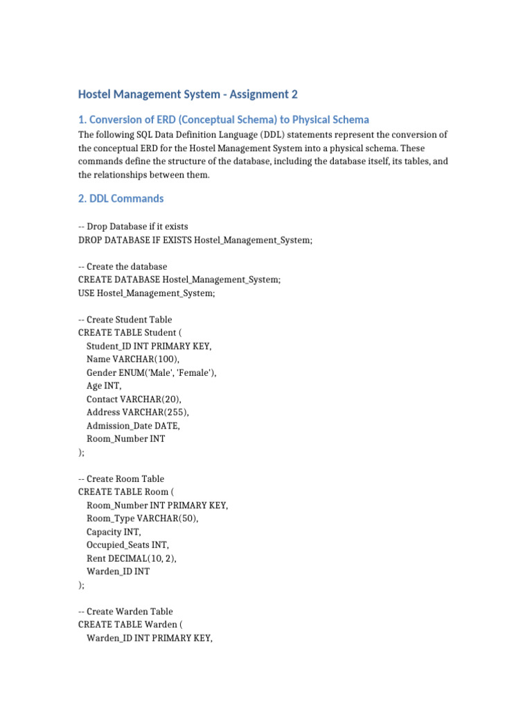 Hostel Management System Assignment2 | PDF