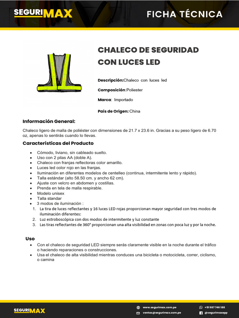 Chaleco Reflectivo Con Luces Led Epp | PDF