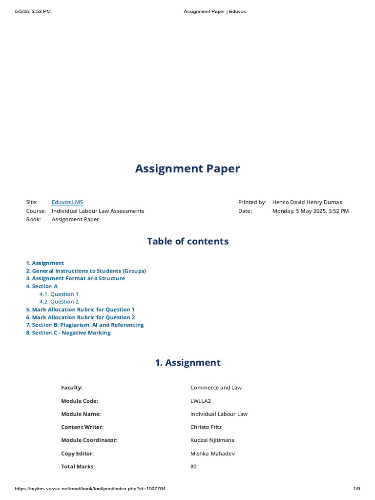 Labour Law Assignment Guidelines | PDF | Plagiarism | Turnitin
