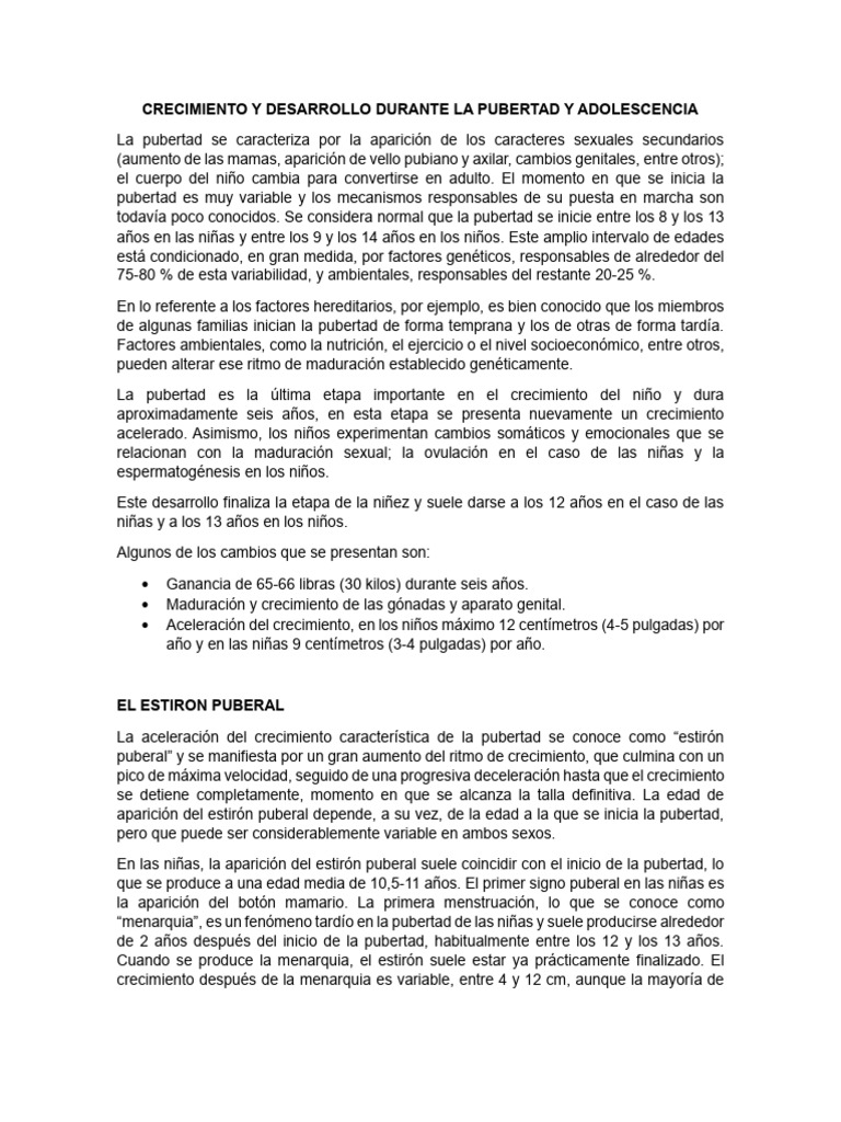 Resumen. Crecimiento y Desarrollo Durante La Pubertad y Adolescencia | PDF | Pubertad | Adolescencia