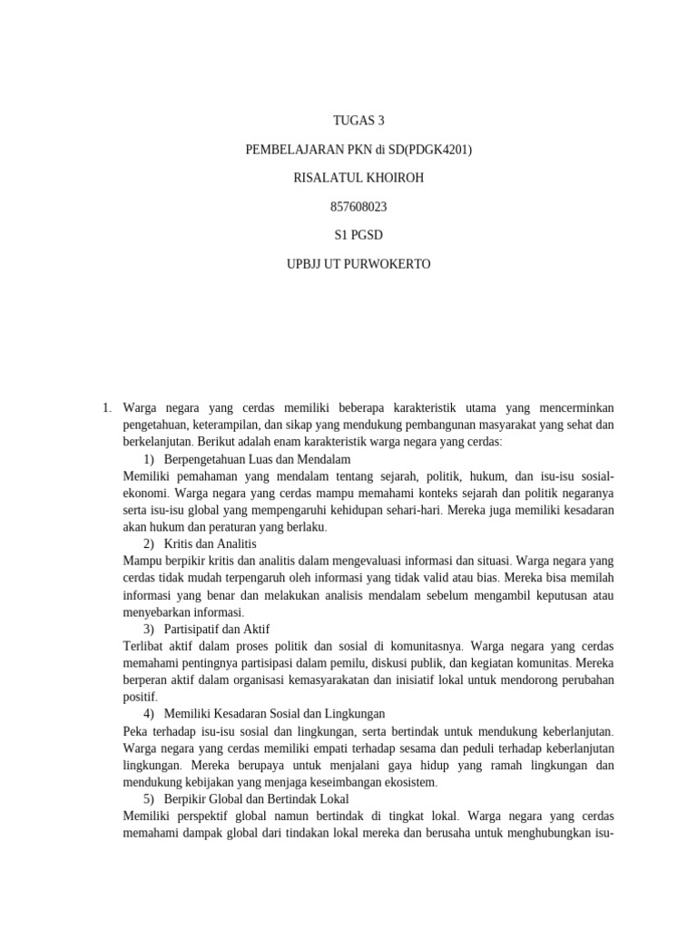 Tugas 3 Pembelajaran PKN Di SD | PDF