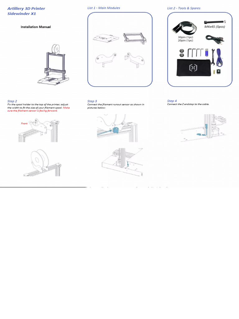 Manual de Usuario Artillery Sidewinder X1 (2 Páginas) | PDF