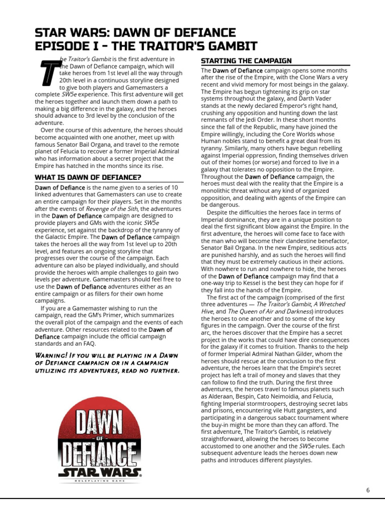 Dawn of Defiance - Chapter 1 - A Traitor's Gambit | PDF | Star Wars