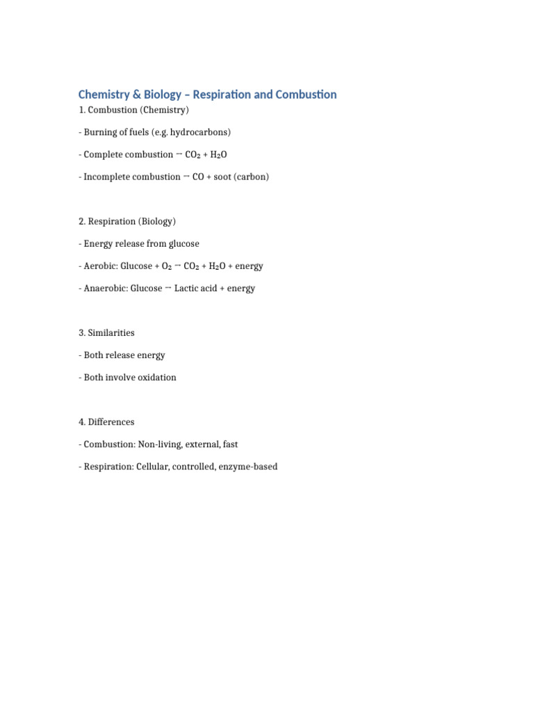 Respiration vs. Combustion Explained | PDF