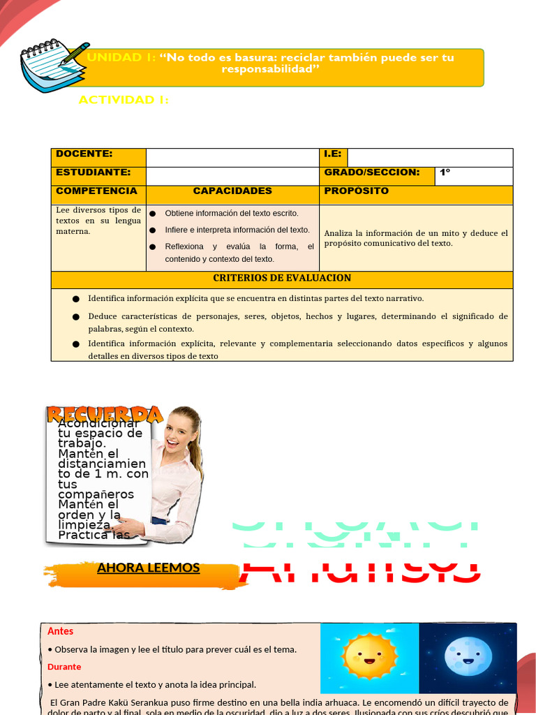 Ficha de Actividad S1 (U1) (1° Grado) - COMUNICACIÓN | PDF | Información