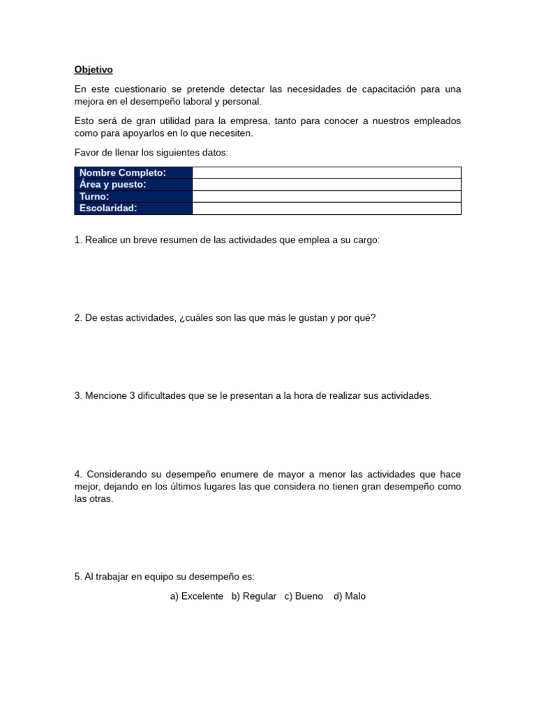 Formato DNC para Evaluación Laboral | PDF