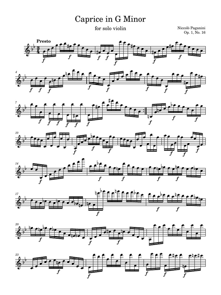 Solo Violin Caprice No. 16 in G Minor - N. Paganini Op. 1 No. 16 | PDF | Violin | Musical ...