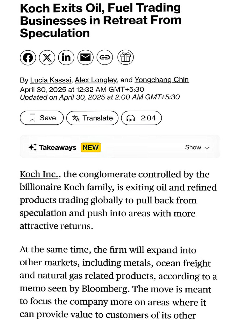 Koch Exits Oil - Bloomberg | PDF
