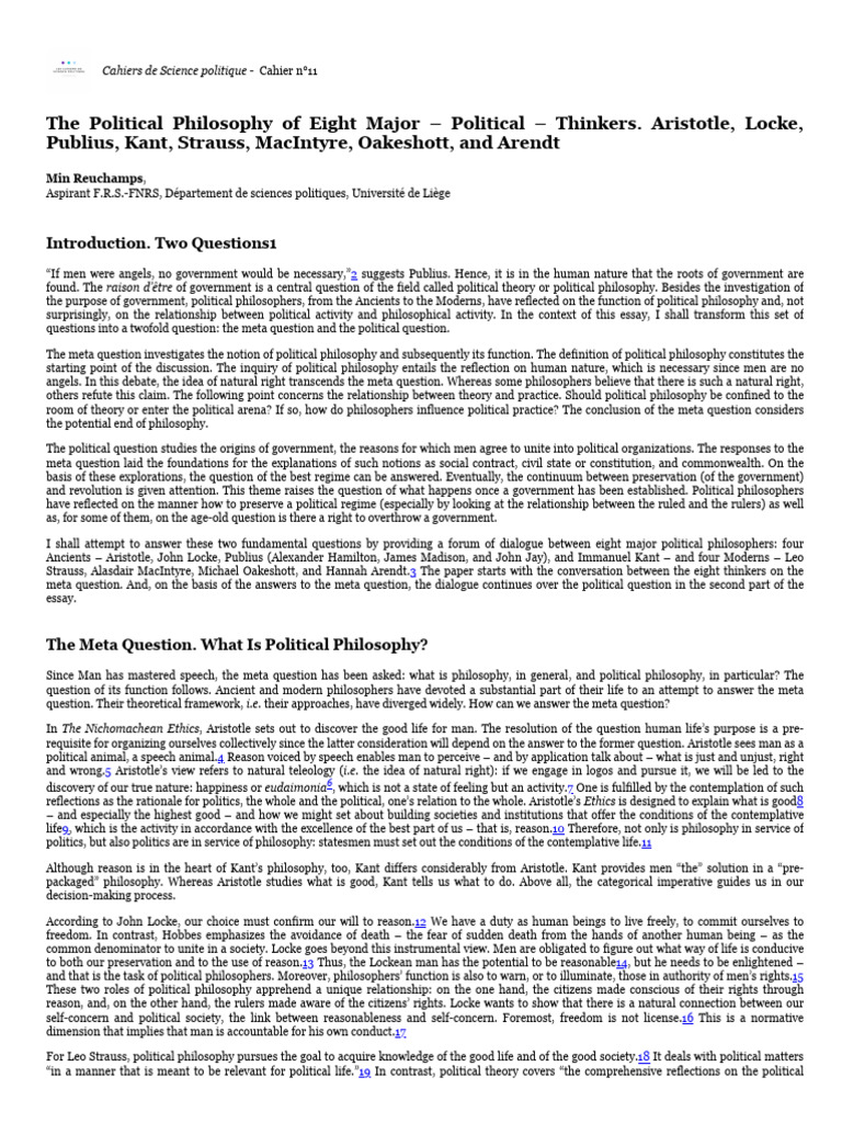 The Political Philosophy of Eight Major - Political - Thinkers ...