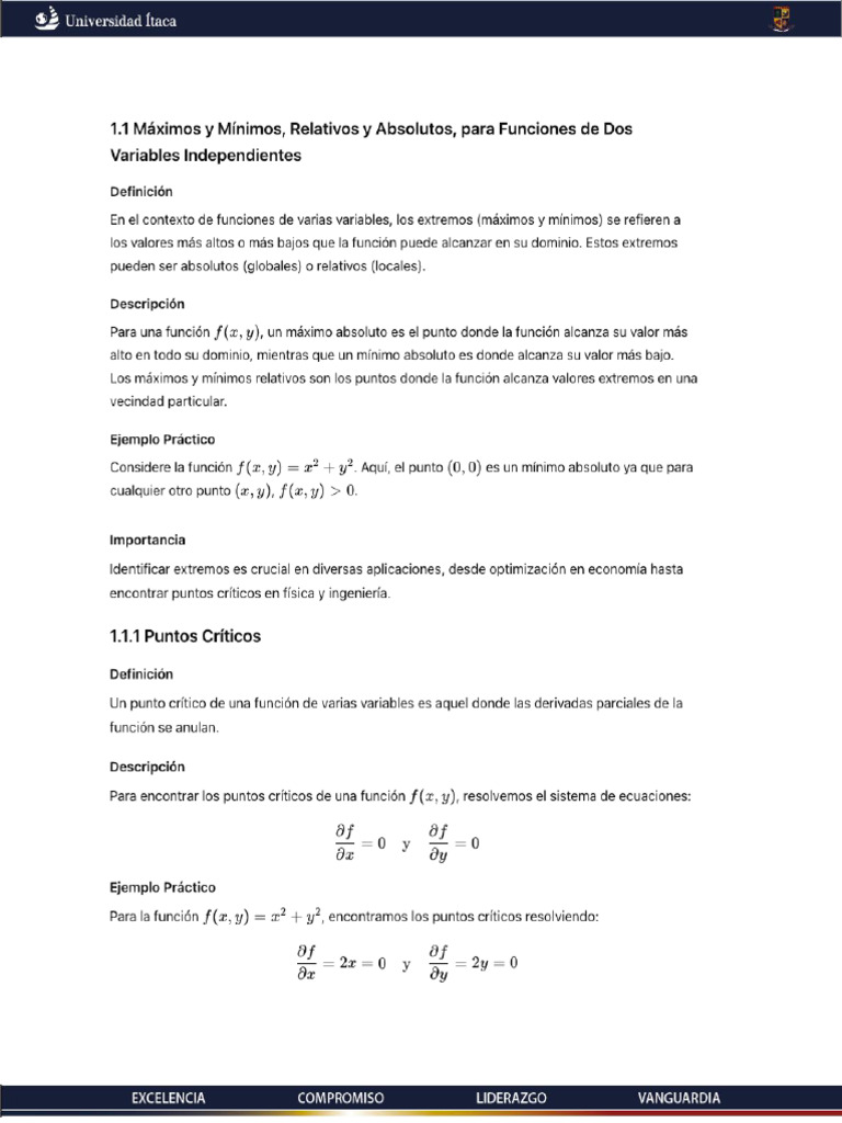 Lección 01 - 1. Extremos de Funciones de Dos o Mas Variables | PDF