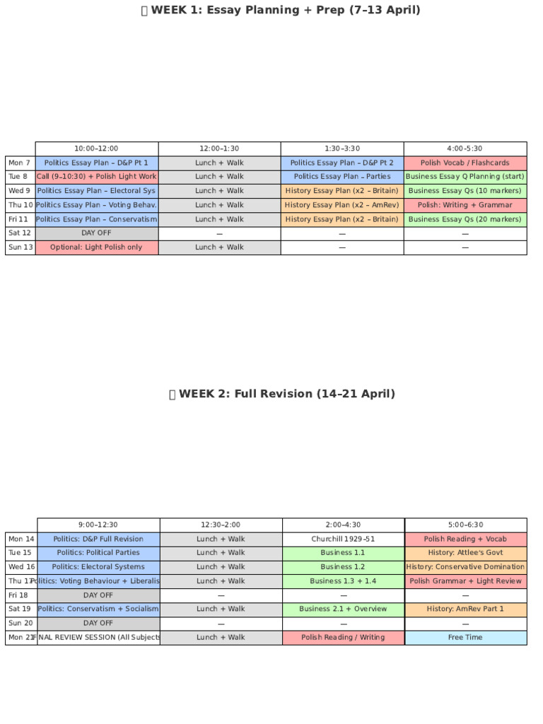 Study Timetable April 2025 | PDF