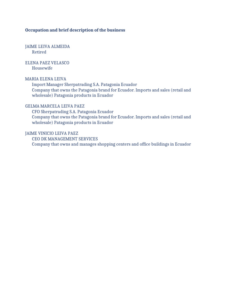 Occupation and Brief Description of The Business | PDF