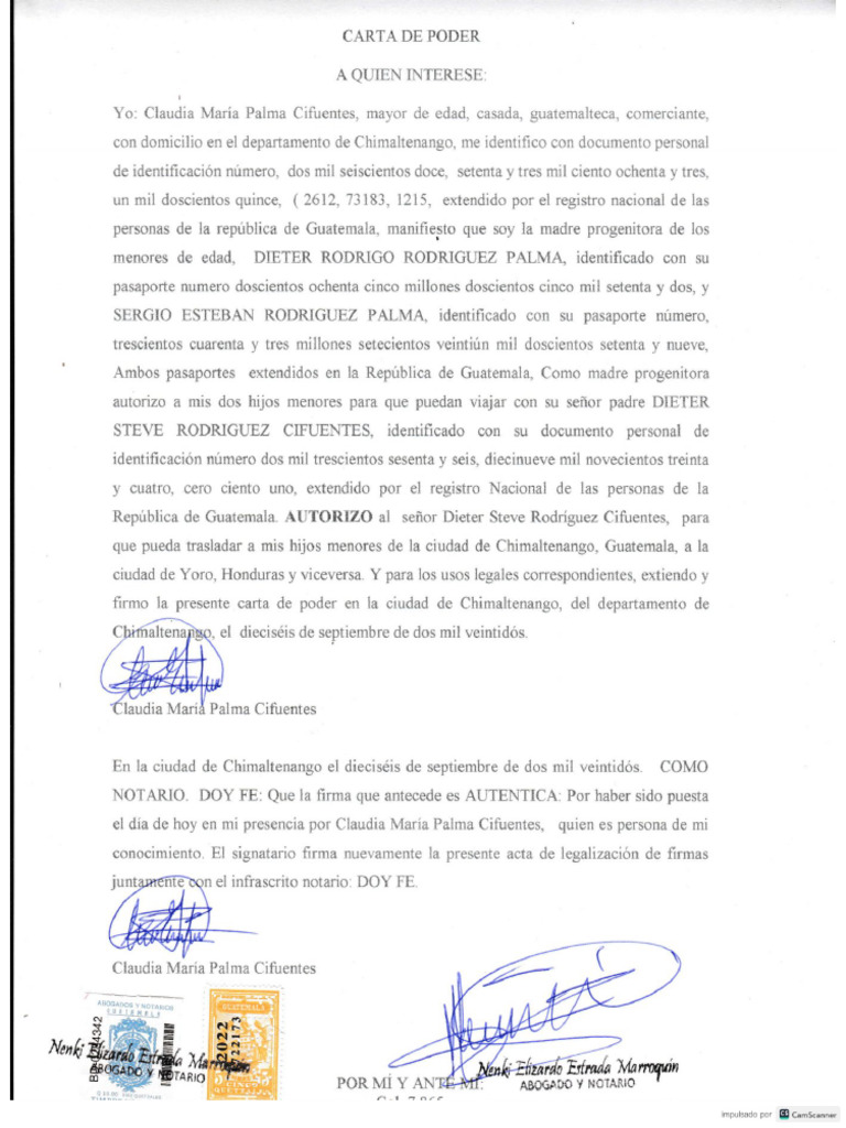 Carta de Poder para Menores para Honduras | PDF