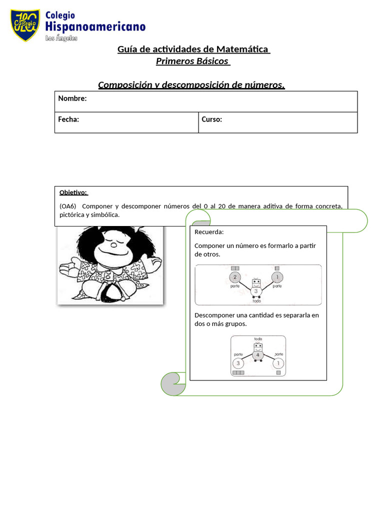 Guía-composición-y-descomposicion-de-numeros-0-al-10 | PDF
